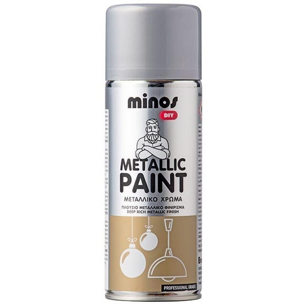 Minos Spray Σπρέι Βαφής Metallic Paint με Μεταλλικό Εφέ White Aluminium ...